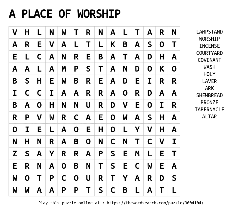 Download Word Search On A PLACE OF WORSHIP