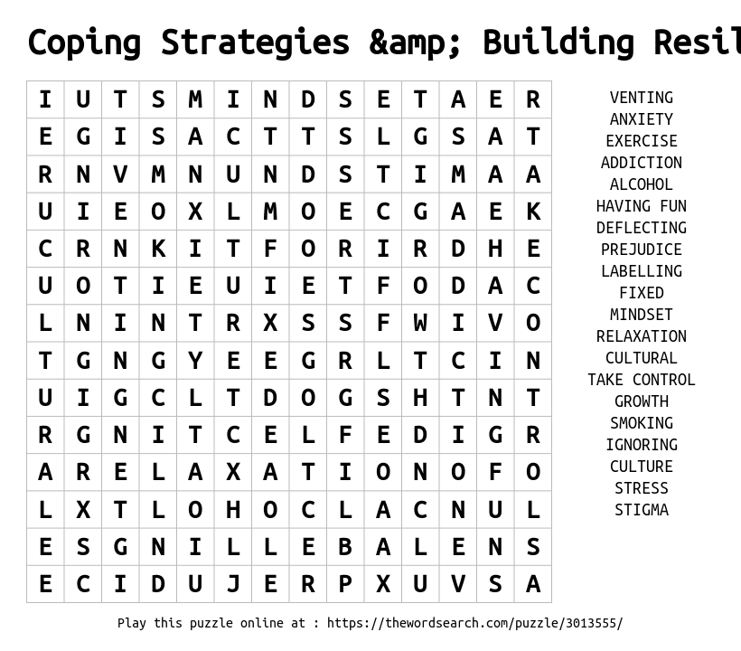 Download Word Search on Coping Strategies & Building Resilience