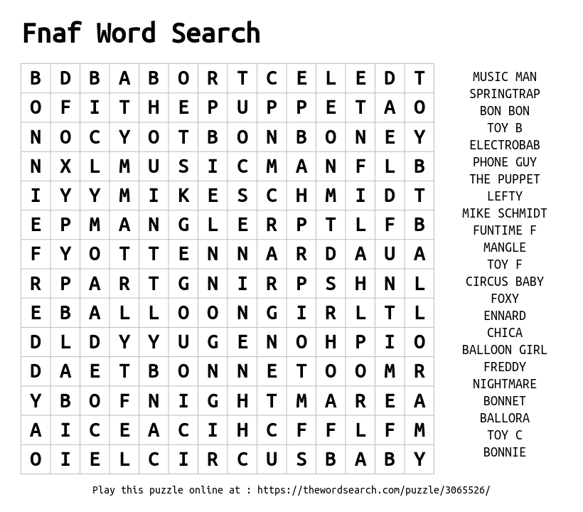 Download Word Search on Fnaf Word Search
