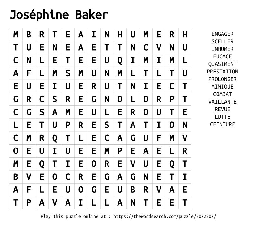 Download Word Search on Joséphine Baker