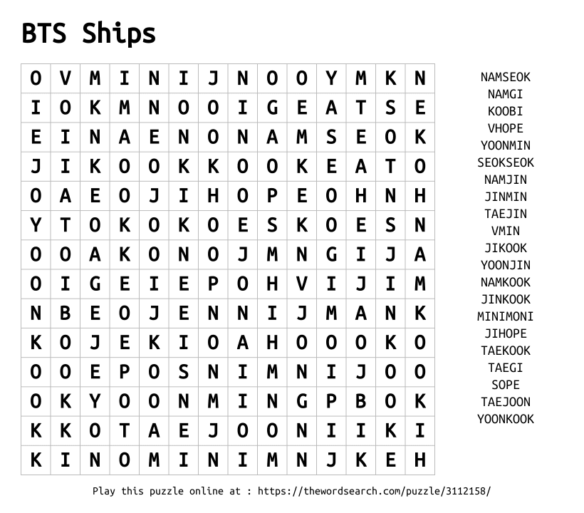 Download Word Search on BTS Ships