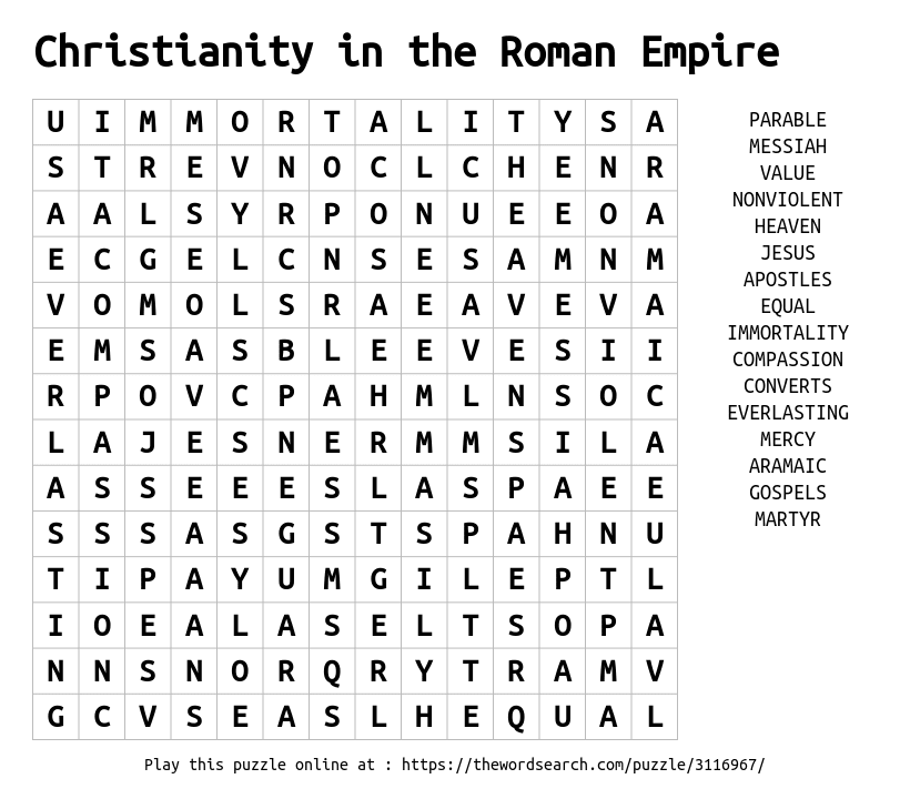 Christianity in the Roman Empire Word Search