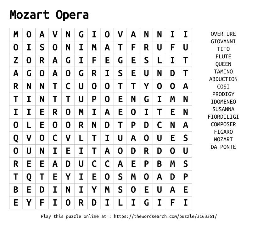 Download Word Search on Mozart Opera