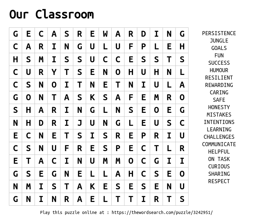 Download Word Search on Our Classroom