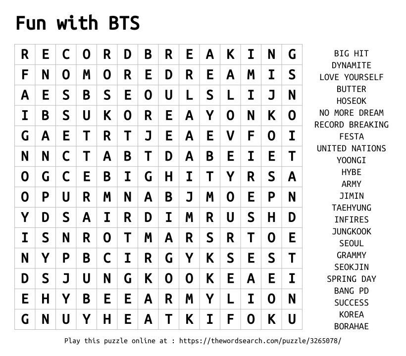 Download Word Search on Fun with BTS