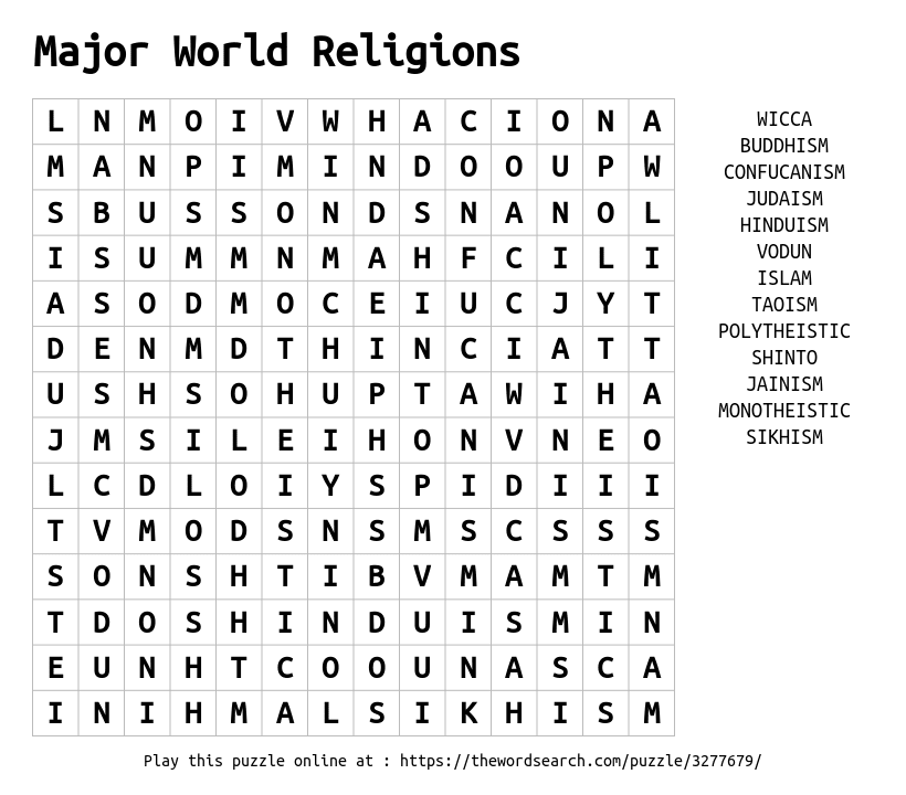 Download Word Search on Major World Religions