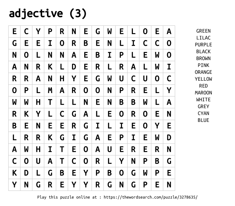 Download Word Search on adjective (3)