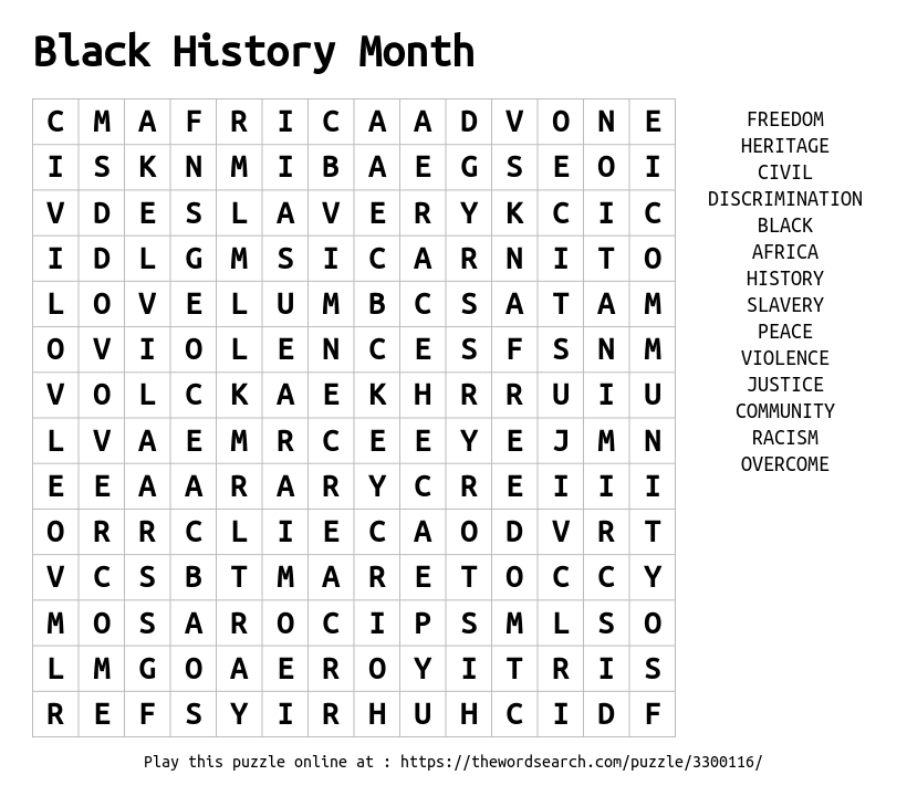 Download Word Search on Black History Month