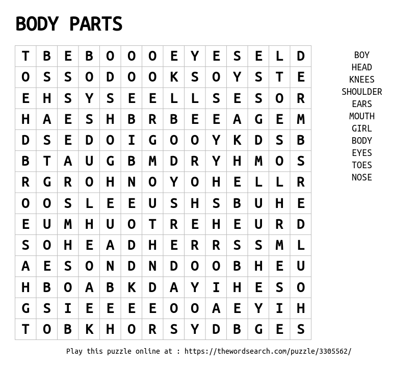 Download Word Search on BODY PARTS