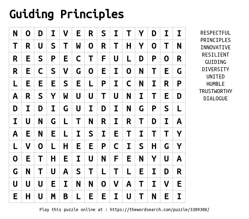 Guiding Principles Word Search