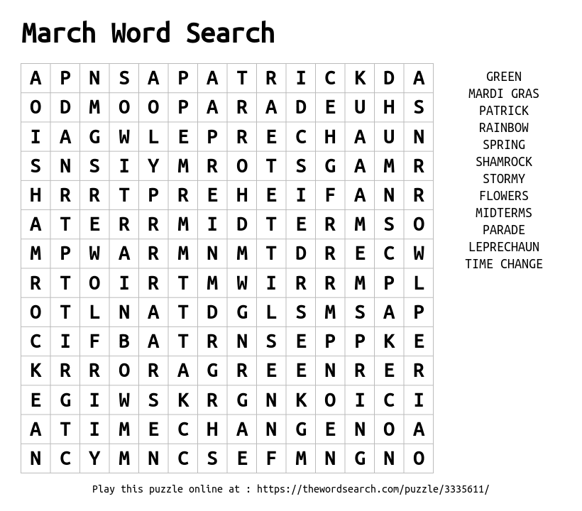 Download Word Search on March Word Search