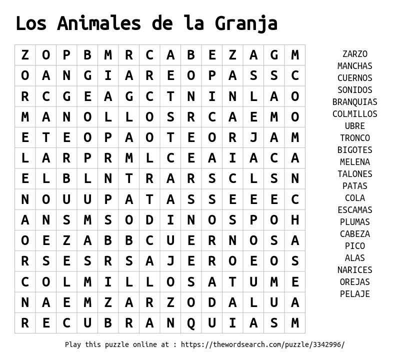 Download Word Search on Los Animales de la Granja