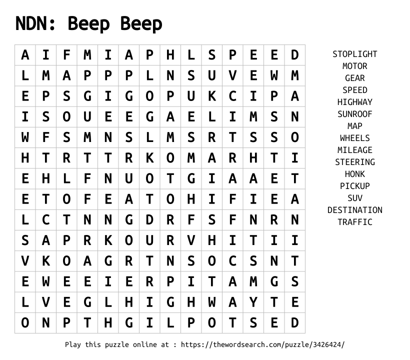 NDN: Beep Beep Word Search
