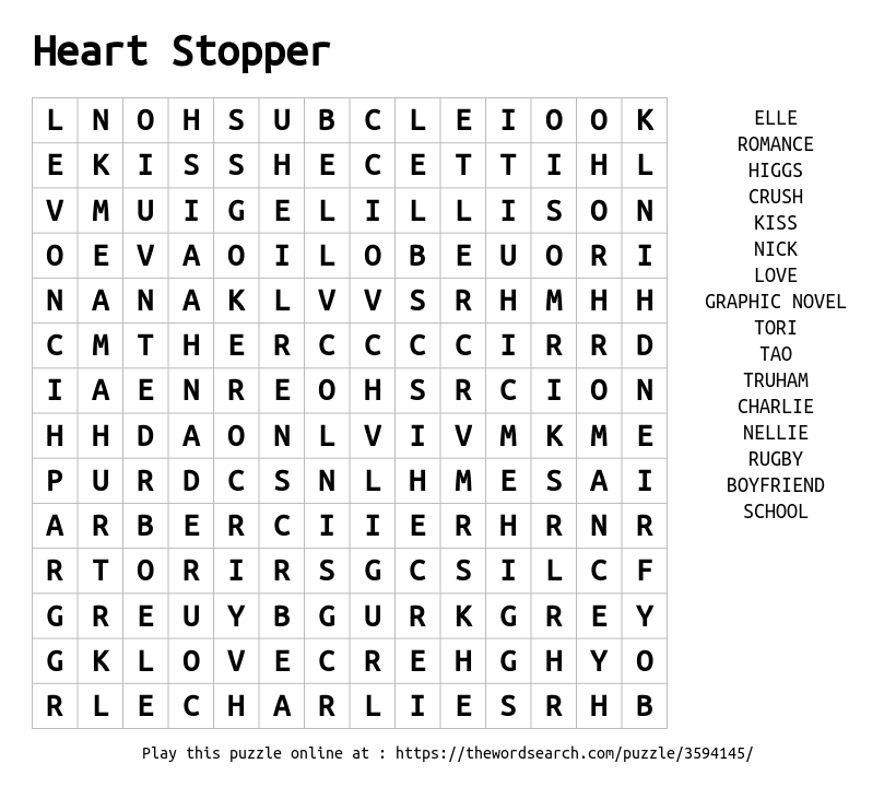 Heart Stopper Word Search
