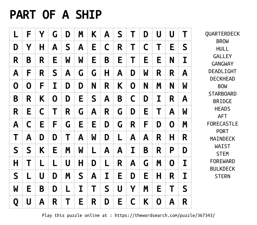 Download Word Search On PART OF A SHIP