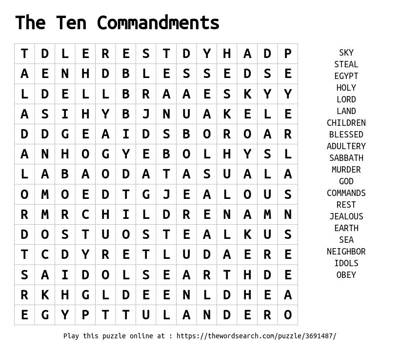 Download Word Search on The Ten Commandments