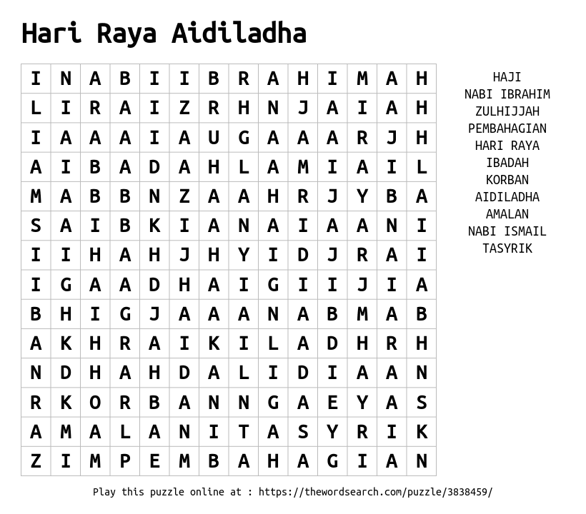 Download Word Search on Hari Raya Aidiladha