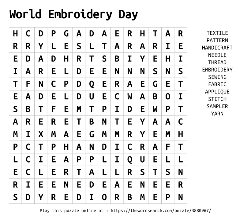 Download Word Search on World Embroidery Day