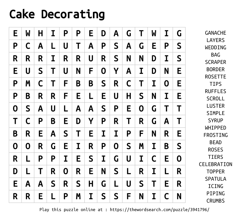 Download Word Search On Cake Decorating Download Word Search On Cake Decorating