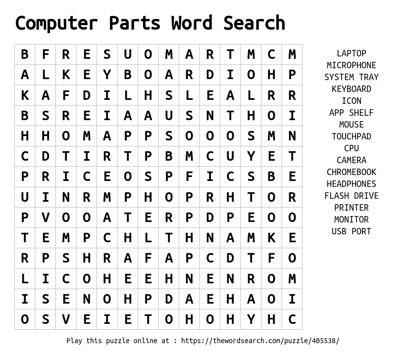 Download Word Search On Computer Parts Word Search