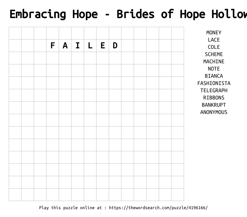 Download Word Search on Embracing Hope - Brides of Hope Hollow