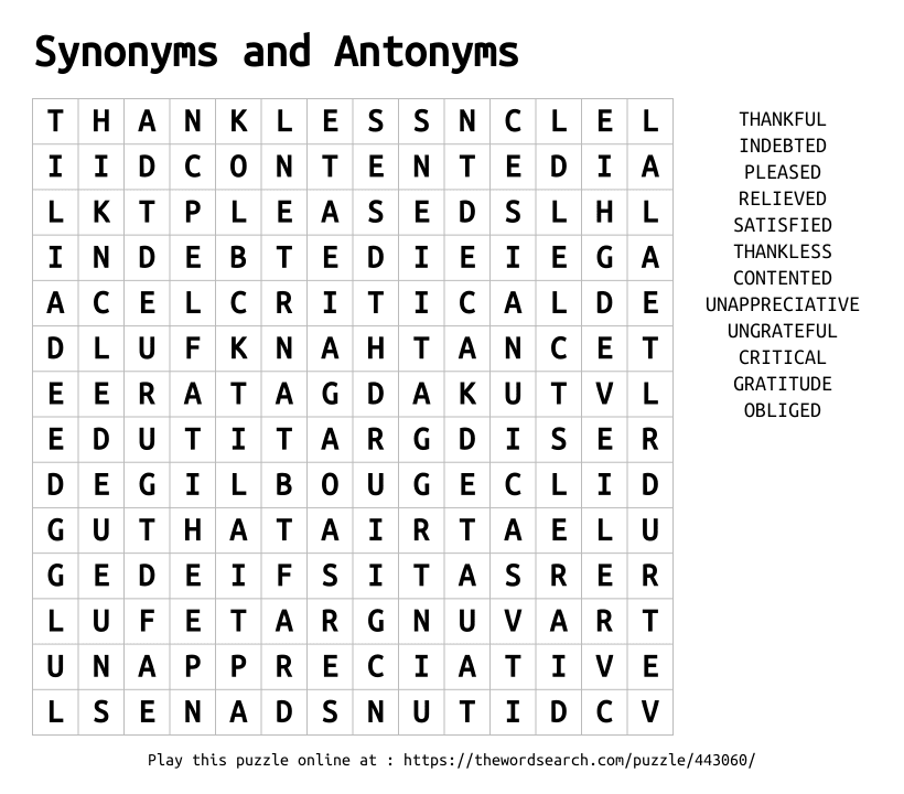 Download Word Search On Synonyms And Antonyms
