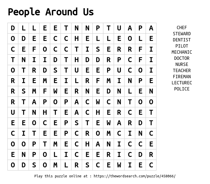 Download Word Search on People Around Us