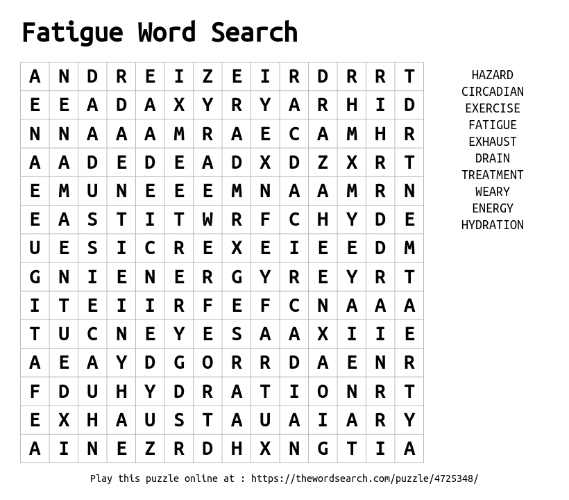Download Word Search on Fatigue Word Search
