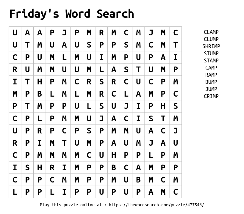 Download Word Search on Friday's Word Search