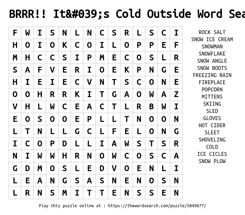 Download Word Search on BRRR!! It's Cold Outside Word Search