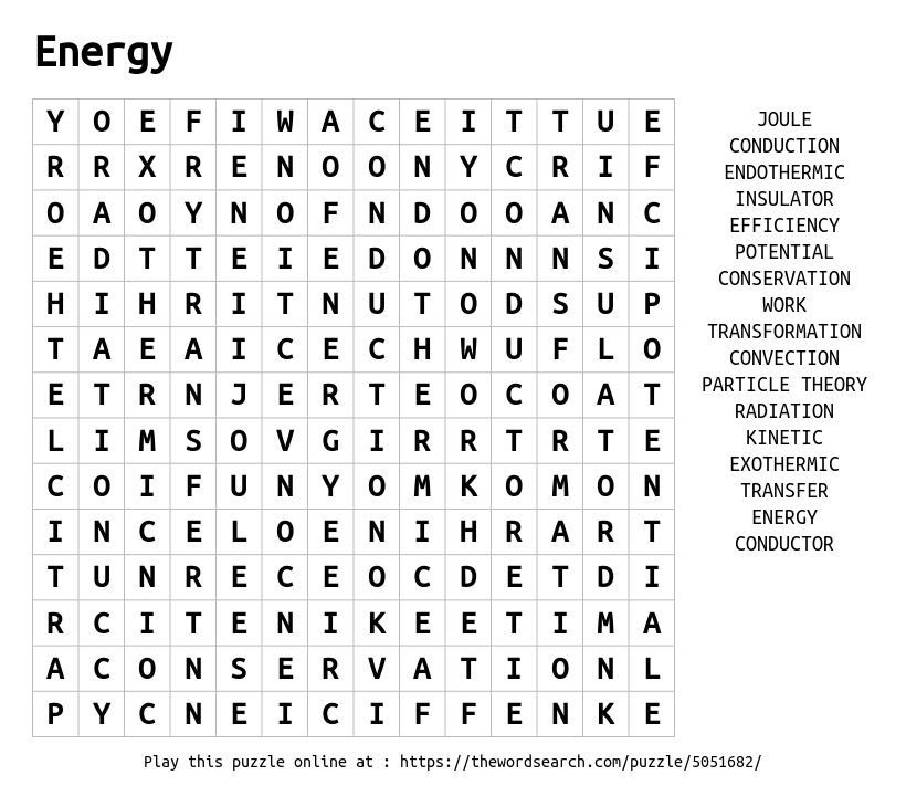 Energy Word Search