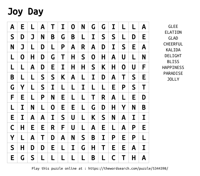 Joy Day Word Search