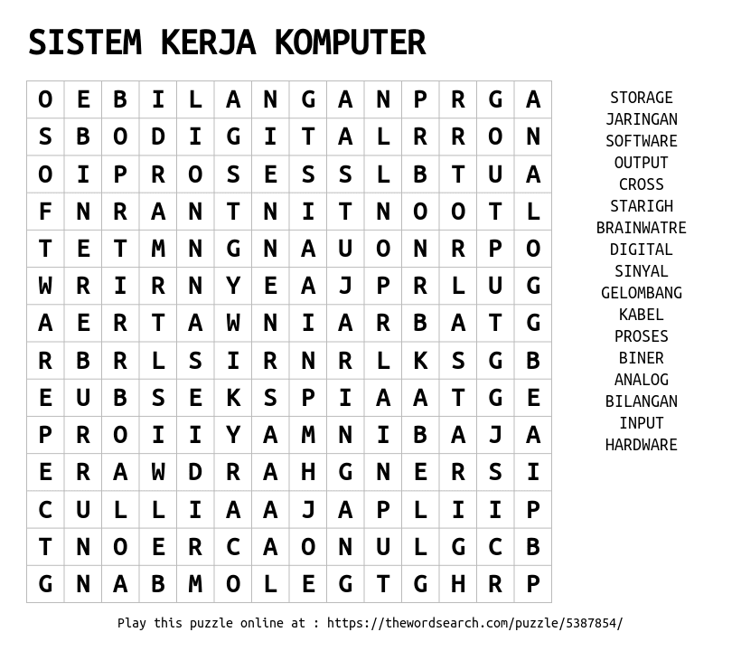 SISTEM KERJA KOMPUTER Word Search