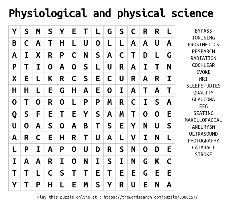Physiological And Physical Science Word Search