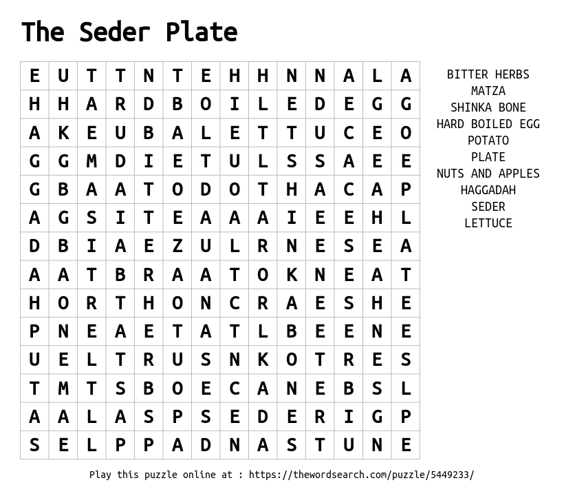 The Seder Plate Word Search