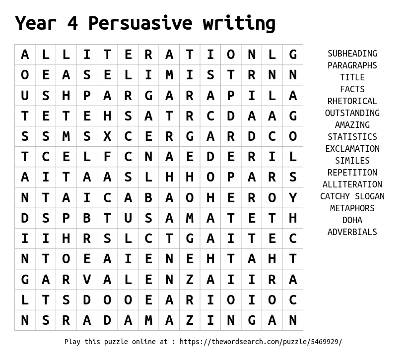 Download Word Search on Year 4 Persuasive writing