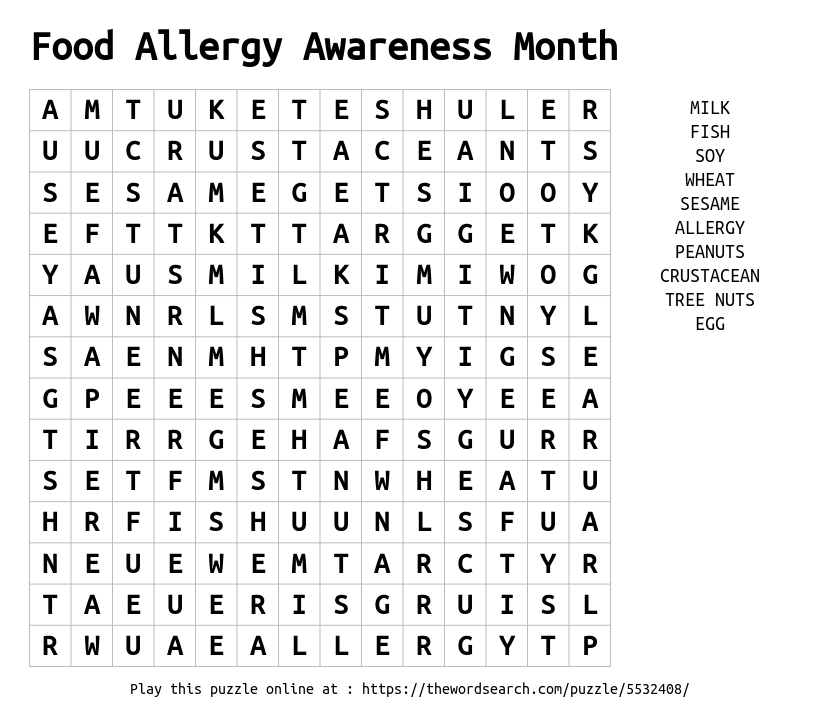 Download Word Search on Food Allergy Awareness Month