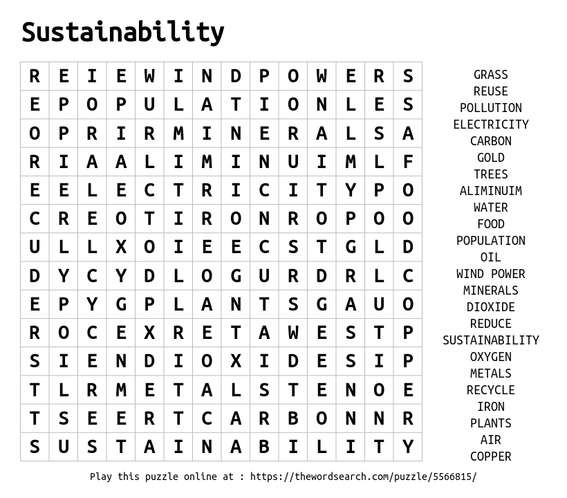 Download Word Search on Sustainability