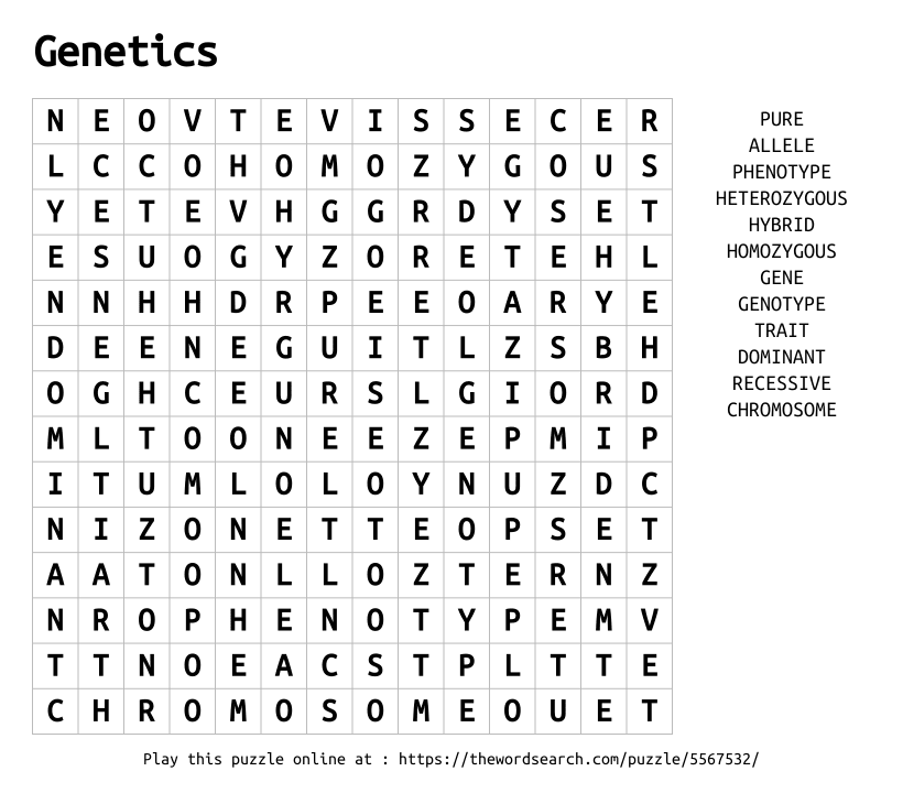 Genetics Word Search