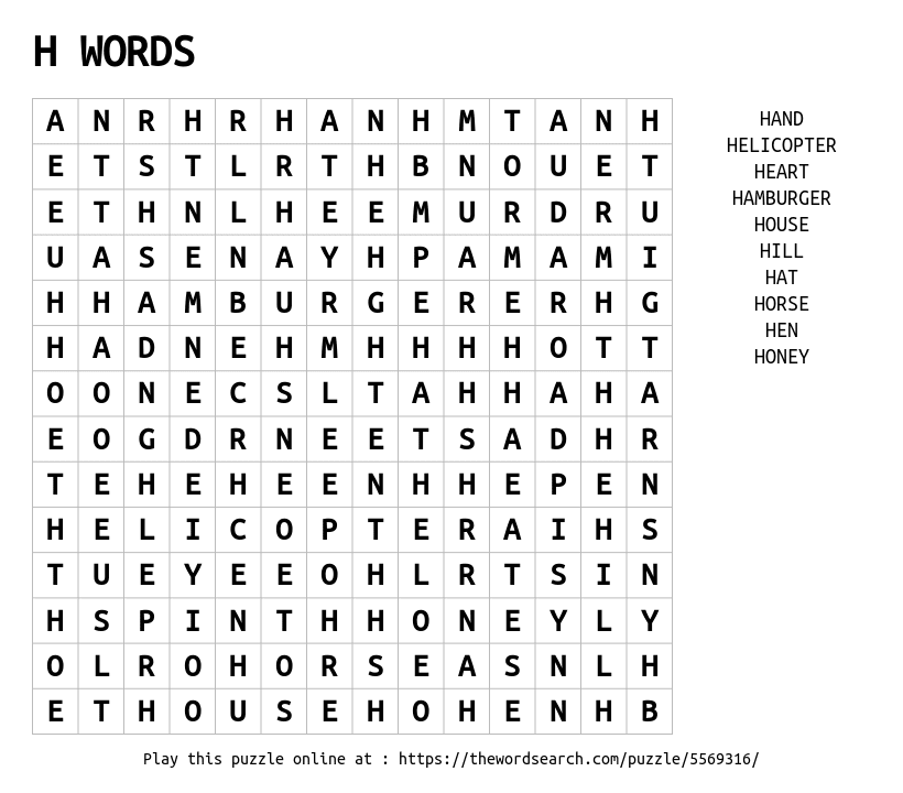 Download Word Search on H WORDS