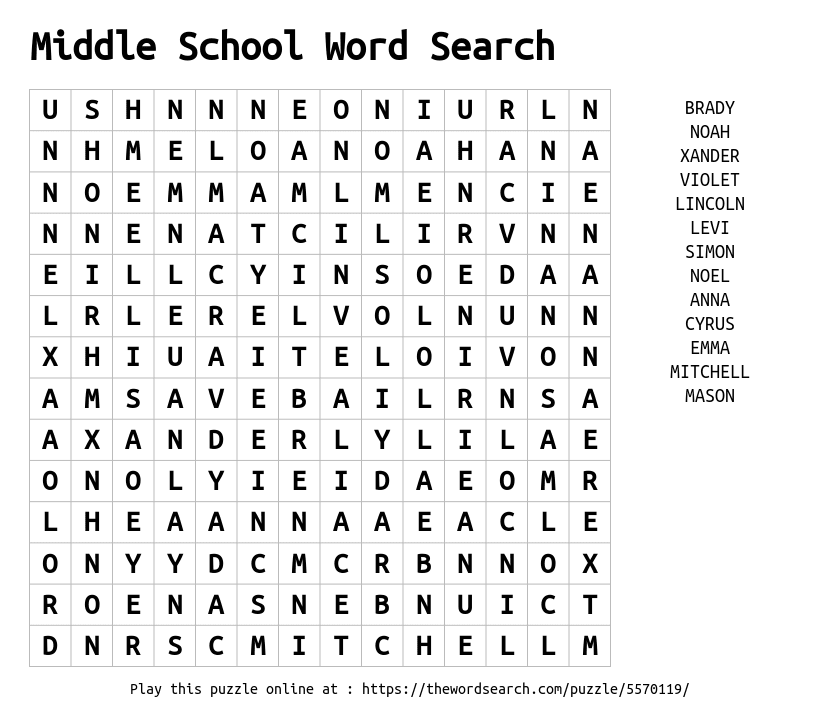 Download Word Search on Middle School Word Search