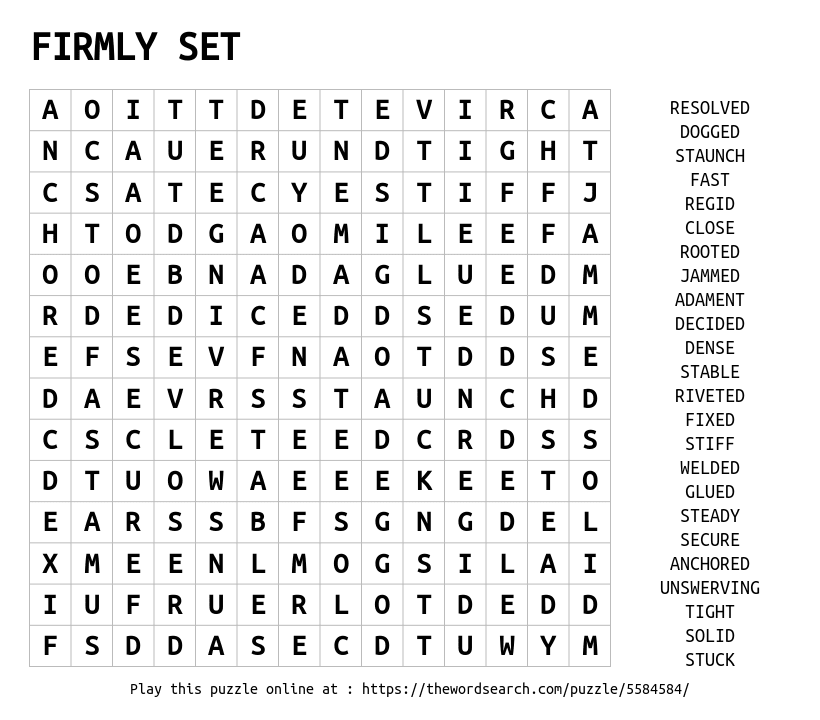 FIRMLY SET Word Search