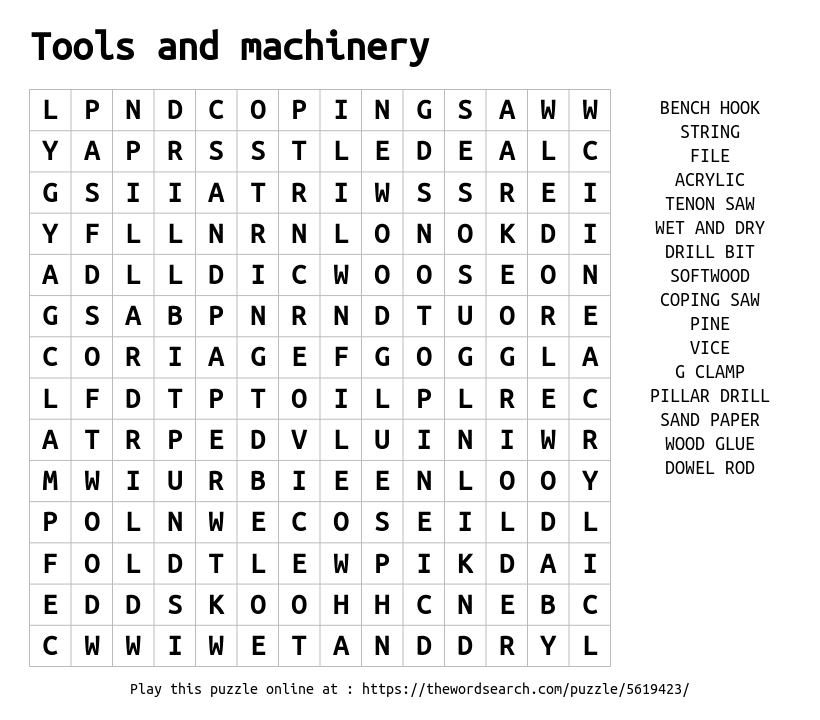 Download Word Search on Tools and machinery