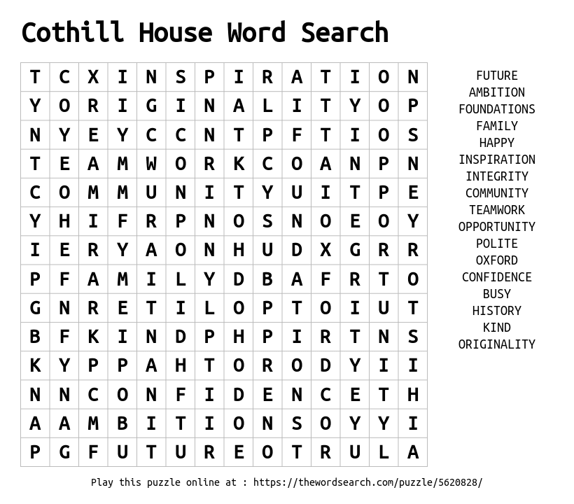 Download Word Search on Cothill House Word Search
