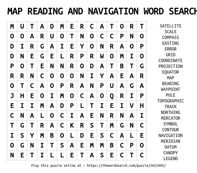Download Word Search on MAP READING AND NAVIGATION WORD SEARCH
