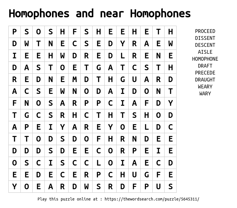 Download Word Search on Homophones and near Homophones