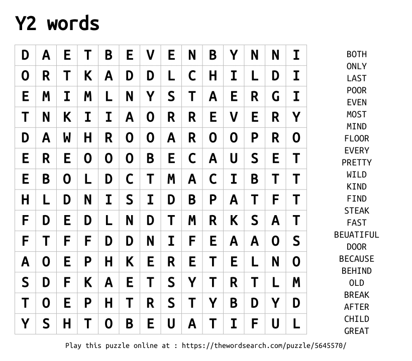 Download Word Search on Y2 words