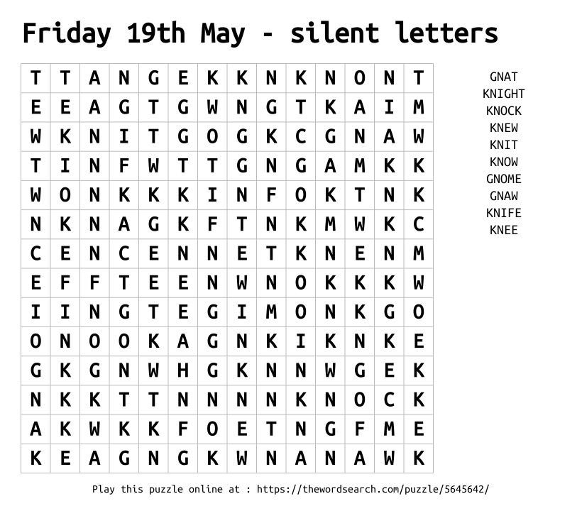 Download Word Search on Friday 19th May - silent letters