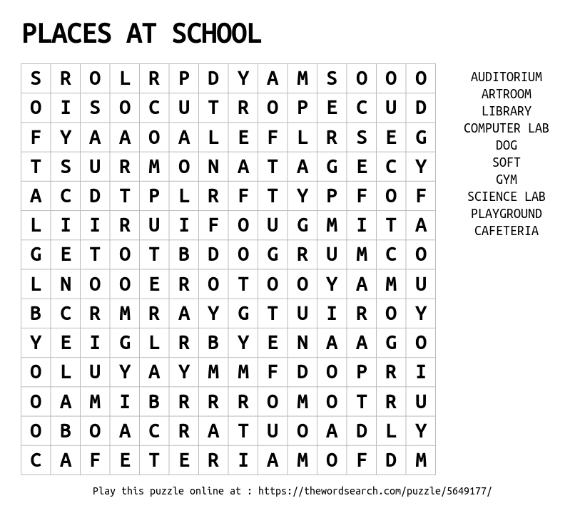 Download Word Search on PLACES AT SCHOOL