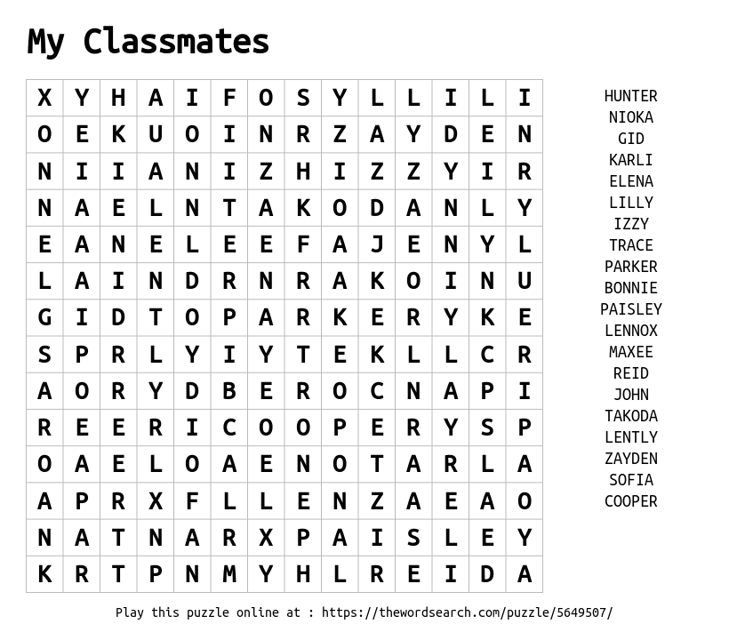 Download Word Search on My Classmates